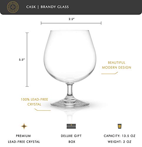 JoyJolt Brandy Glasses – Cask Collection Set of 4 Cognac Glasses – 13.5Oz Crystal Snifter Set – Premium Quality Craftsmanship – Ultra-Elegant Design – Perfect Size for Brandy, Cognac – Made in Europe