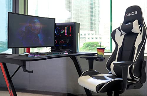 Homall Racing PU Leather Swivel Chair and 43.6 Inch Z Shaped Computer Desk Table Gaming Home Office Furniture Sets (White)