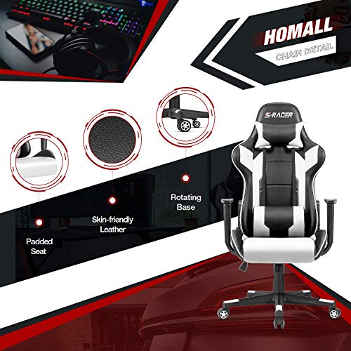 Homall Racing PU Leather Swivel Chair and 43.6 Inch Z Shaped Computer Desk Table Gaming Home Office Furniture Sets (White)