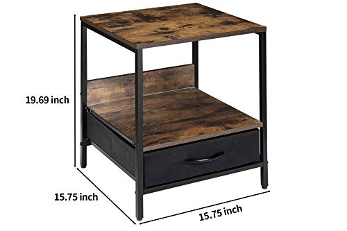 Kamiler Industrial Nightstand with Drawer -End Table,Side Table,Telephone Sofa Table Rustic Furniture Metal Frame for Bedroom/Entryway/Office