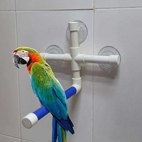 Bird Perch, Bird Shower Perches Suction Cup Parrots Shower Perch Window Bath Perch Wall Standing Toy for Finches Canaries Budgies Cockatiels