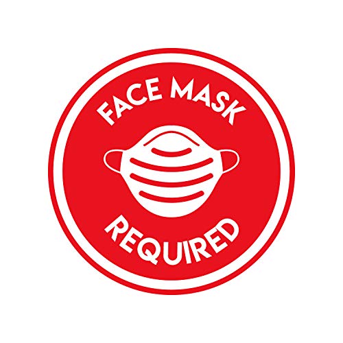 Vinyl Wall Decal Sign with Social Distancing Warning Sticker for Business Offices Stores Storefront Customers 17" x 17" (Red, Face Mask)