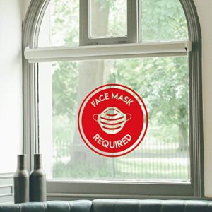 Vinyl Wall Decal Sign with Social Distancing Warning Sticker for Business Offices Stores Storefront Customers 17" x 17" (Red, Face Mask)