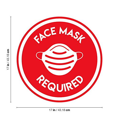 Vinyl Wall Decal Sign with Social Distancing Warning Sticker for Business Offices Stores Storefront Customers 17" x 17" (Red, Face Mask)