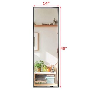 PETAFLOP 14x48 Inch Full Length Mirror Wall Mounted, Large Body Door Mirror with Rectangular Framed for Bedroom Bathroom Living Room Decor, Black