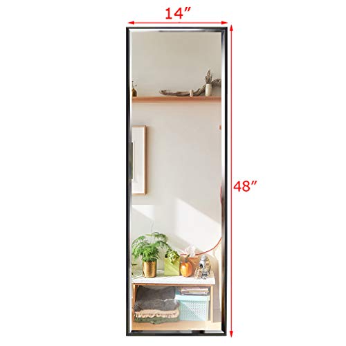 PETAFLOP 14x48 Inch Full Length Mirror Wall Mounted, Large Body Door Mirror with Rectangular Framed for Bedroom Bathroom Living Room Decor, Black