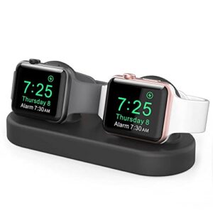 delidigi dual iwatch stand dock silicone charger stand compatible with apple watch ultra se2 series 8 7 6 se 5 4 3 2 1 (49/45/44/42/41/40/38mm), supports nightstand mode (black)