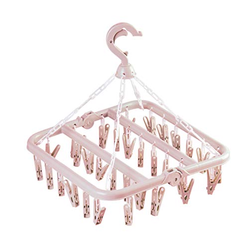 Clothes Drying Rack with 32 Clips,Laundry Drying Rack,Clothes Hanger Sock Hanger Underwear Hanger Clip Hanger for Drying Socks,Towels,Underwear,Bras,Diapers,Baby Clothes,Pants,Gloves (Light Pink)