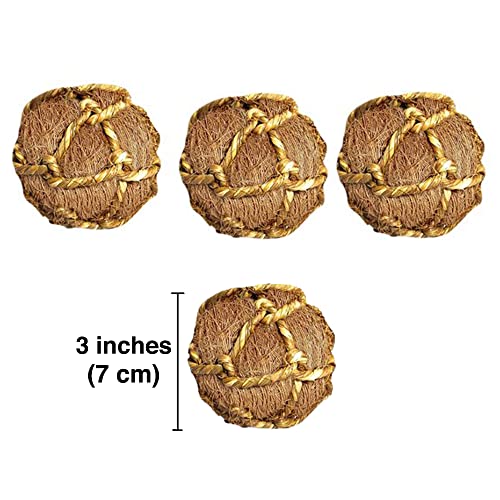 Meric 4 Pack Coconut Fiber Balls, Dental Floss for Dog, Cat, Rabbits, Round Chew Toys , Provides Entertainment , Alleviates Stress and Boredom