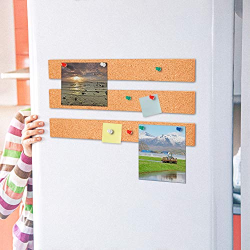 Cooraby 12 Pack Cork Strips 15 x 2 Inch Frameless Self-Adhesive Cork Board with 40 Pieces Cork Board Pins for Classroom Office