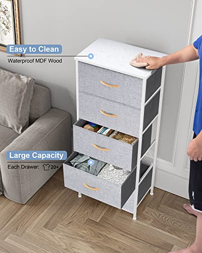 Crestlive Products Vertical Dresser Storage Tower - Sturdy Steel Frame, Wood Top, Easy Pull Fabric Bins, Wood Handles - Organizer Unit for Bedroom, Hallway, Entryway, Closets - 5 Drawers (Light Gray)