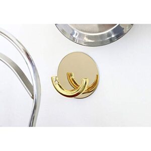 Self Adhesive Double Coat Hook Wall Mount, Round Double Towel Rack, Modern Kitchen Bathroom Multi-Purpose Hanger for Robe, Hat, Key… (Gold)