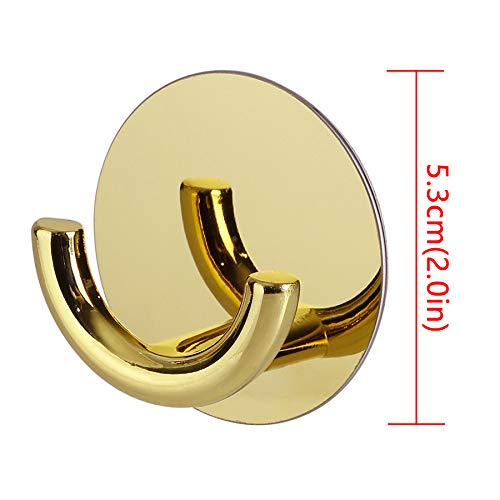 Self Adhesive Double Coat Hook Wall Mount, Round Double Towel Rack, Modern Kitchen Bathroom Multi-Purpose Hanger for Robe, Hat, Key… (Gold)