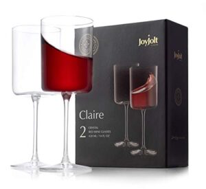 joyjolt claire 14oz red wine glass set. large wine glasses set of 2 crystal wine glasses. elegant wide rim stemware - modern wine glasses with stem. stemmed wine glasses for unique wine glasses gifts