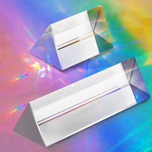 Young4us 3 Pack Crystal Optical Glass in 3 Sizes, Triangular Prism for Photography, Kids, Science, Teaching Light Spectrum, Physics and Taking Photos (Set of 3, 6 in 4 in 2 in, 150 mm 100 mm 50 mm)