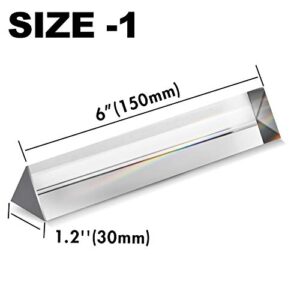 Young4us 3 Pack Crystal Optical Glass in 3 Sizes, Triangular Prism for Photography, Kids, Science, Teaching Light Spectrum, Physics and Taking Photos (Set of 3, 6 in 4 in 2 in, 150 mm 100 mm 50 mm)