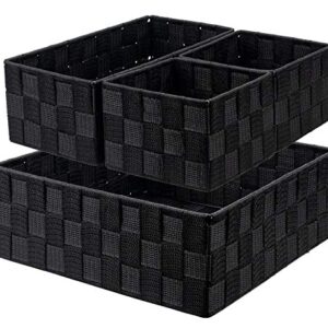 Nicunom 4 Pack Woven Storage Box Cube Basket Bin Container Box, Nylon Storage Basket for Closet, Dresser, Drawer, Shelf, Office Divider Organizer Bins, Black