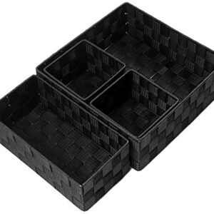 Nicunom 4 Pack Woven Storage Box Cube Basket Bin Container Box, Nylon Storage Basket for Closet, Dresser, Drawer, Shelf, Office Divider Organizer Bins, Black