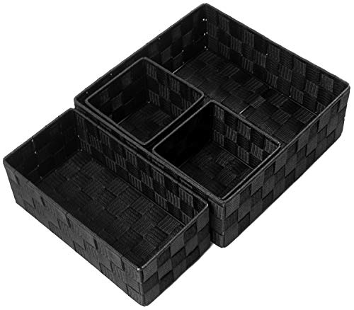 Nicunom 4 Pack Woven Storage Box Cube Basket Bin Container Box, Nylon Storage Basket for Closet, Dresser, Drawer, Shelf, Office Divider Organizer Bins, Black