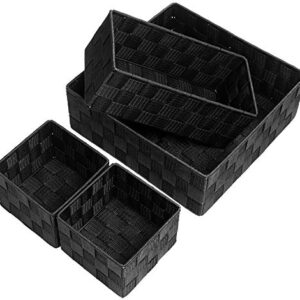 Nicunom 4 Pack Woven Storage Box Cube Basket Bin Container Box, Nylon Storage Basket for Closet, Dresser, Drawer, Shelf, Office Divider Organizer Bins, Black