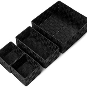 Nicunom 4 Pack Woven Storage Box Cube Basket Bin Container Box, Nylon Storage Basket for Closet, Dresser, Drawer, Shelf, Office Divider Organizer Bins, Black