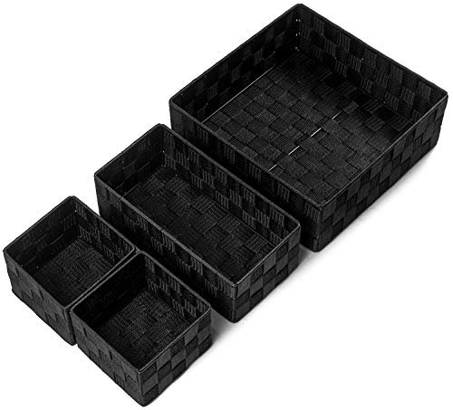 Nicunom 4 Pack Woven Storage Box Cube Basket Bin Container Box, Nylon Storage Basket for Closet, Dresser, Drawer, Shelf, Office Divider Organizer Bins, Black