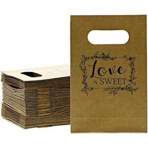 sparkle and bash kraft wedding favor bags with handles, love is sweet (5.5 x 8.5 in, 50 pack)