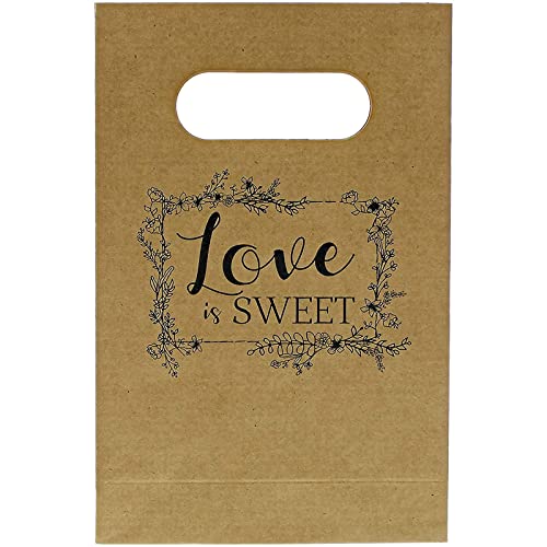 Sparkle and Bash Kraft Wedding Favor Bags with Handles, Love is Sweet (5.5 x 8.5 in, 50 Pack)