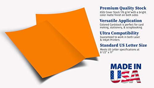 65lb Cover Cardstock Paper - 8.5 x 11 inch - 25 Sheets (Bright Orange)