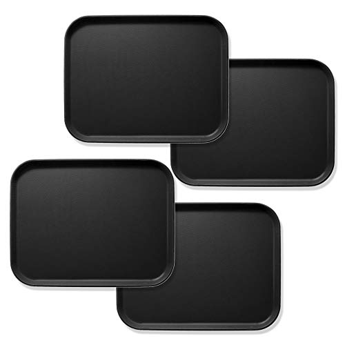 Jubilee (Set of 4) 14" x 18" Rectangular Restaurant Serving Trays, Black - NSF Certified Non-Slip Food Service Tray