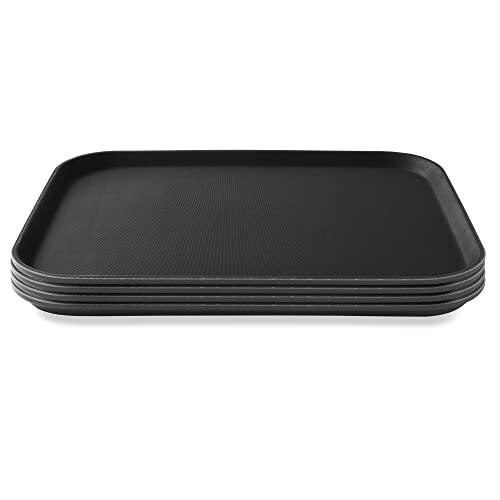 Jubilee (Set of 4) 14" x 18" Rectangular Restaurant Serving Trays, Black - NSF Certified Non-Slip Food Service Tray