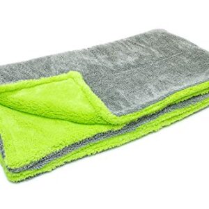 [Amphibian XL] Dual Side Microfiber Car Drying Towel - One Side Twist, One Side Plush - 20"x40" (Green/Gray)