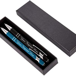 Express Pencils™ - Personalized Pens Gift Set - 2 Pack of Soft Touch Metal Pens w/gift box - Luxury Ballpoint Pen Custom Engraved with Name, Logo or Message | Perfect for Him or Her (Black - Lt Blue)