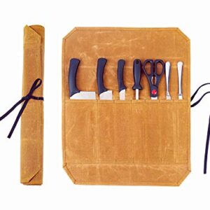 Denifiter Knife Cases Organizer-Durable Waxed Canvas Construction-7 Pockets-16 oz (Khaki)