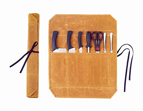 Denifiter Knife Cases Organizer-Durable Waxed Canvas Construction-7 Pockets-16 oz (Khaki)