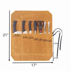 Denifiter Knife Cases Organizer-Durable Waxed Canvas Construction-7 Pockets-16 oz (Khaki)