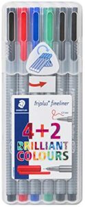 staedtler triplus fineliner 0.3mm porous point pen, metal clad tip, set of 6, assorted colors (334 sb6p4)