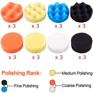 SIQUK 33 Pieces Car Polishing Pad Kit 3 Inch Buffing Pads Foam Polish Pads Polisher Attachment for Drill