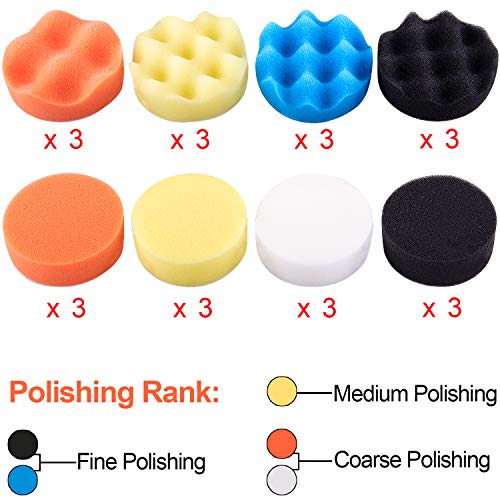 SIQUK 33 Pieces Car Polishing Pad Kit 3 Inch Buffing Pads Foam Polish Pads Polisher Attachment for Drill