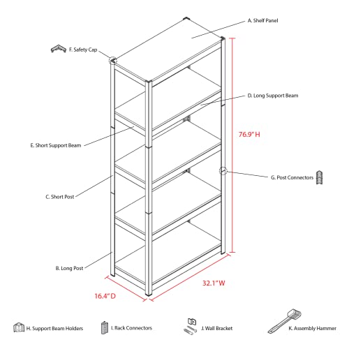 Kepsuul 4 Shelf Heavy Duty Customizable Adjustable Tier Modular Tall Metal Shelving and Storage for Garage, Kitchen, Pantry, Closet, Office, Bedroom 32.1" W X 16.4" D X 76.9" H - White