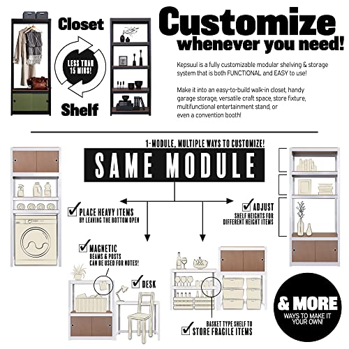 Kepsuul 4 Shelf Heavy Duty Customizable Adjustable Tier Modular Tall Metal Shelving and Storage for Garage, Kitchen, Pantry, Closet, Office, Bedroom 32.1" W X 16.4" D X 76.9" H - White