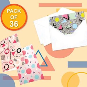 36 Pack All Occasion Assorted Blank Greeting Cards - 80's Retro Rainbow Designs - Blank Greeting Cards with Envelopes Included 4 x 6 Inches Thank You Cards, Birthday Cards, Graduations,Congratulations