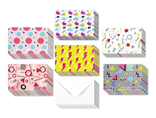 36 Pack All Occasion Assorted Blank Greeting Cards - 80's Retro Rainbow Designs - Blank Greeting Cards with Envelopes Included 4 x 6 Inches Thank You Cards, Birthday Cards, Graduations,Congratulations