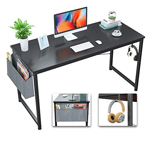 Foxemart Computer Desk 47" Office Desks Writing Study Desk Modern Simple PC Laptop Notebook Table with Storage Bag and Iron Hook for Home Office Workstation, Black