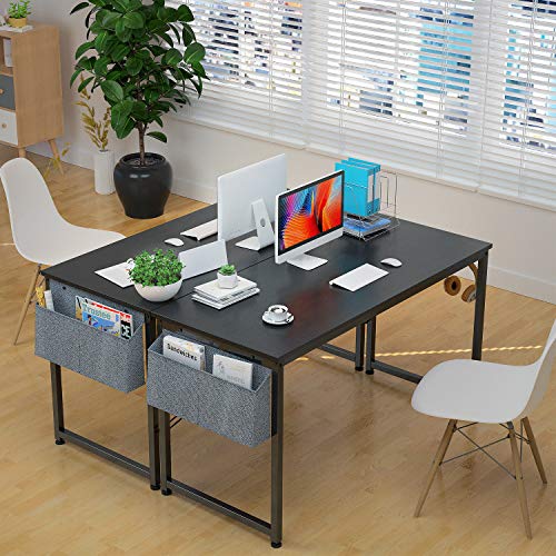 Foxemart Computer Desk 47" Office Desks Writing Study Desk Modern Simple PC Laptop Notebook Table with Storage Bag and Iron Hook for Home Office Workstation, Black