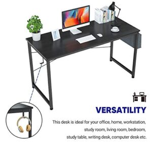 Foxemart Computer Desk 47" Office Desks Writing Study Desk Modern Simple PC Laptop Notebook Table with Storage Bag and Iron Hook for Home Office Workstation, Black