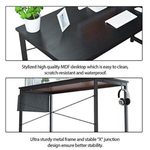 Foxemart Computer Desk 47" Office Desks Writing Study Desk Modern Simple PC Laptop Notebook Table with Storage Bag and Iron Hook for Home Office Workstation, Black