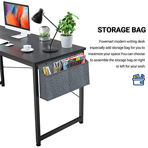 Foxemart Computer Desk 47" Office Desks Writing Study Desk Modern Simple PC Laptop Notebook Table with Storage Bag and Iron Hook for Home Office Workstation, Black