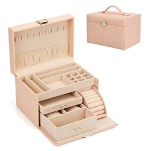 feiscon jewelry box organizer watch case large jewelry holder eyeglass sunglasses storage box leather display case earring organizer/pink