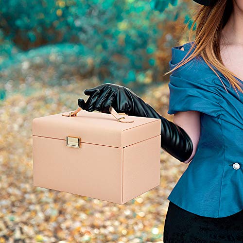 FEISCON Jewelry Box Organizer Watch Case Large Jewelry Holder Eyeglass Sunglasses Storage Box Leather Display Case Earring Organizer/Pink